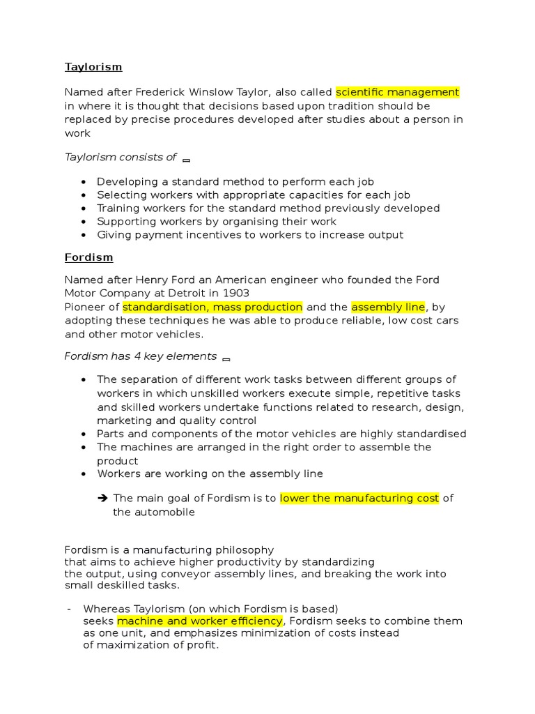 Taylorism vs. Fordism | PDF | Car | Industries