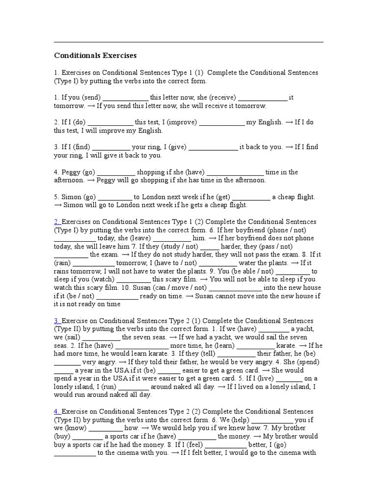 Conditionals Exercises | PDF | Grammar | Syntax