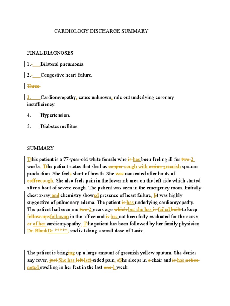 Cardiology Discharge Summary Escription Edited File | PDF | Heart ...