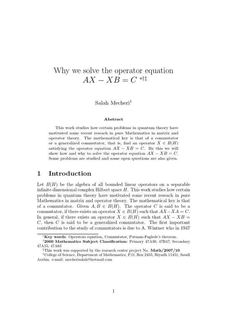 Commutator Equation | PDF | Complex Number | Operator Theory