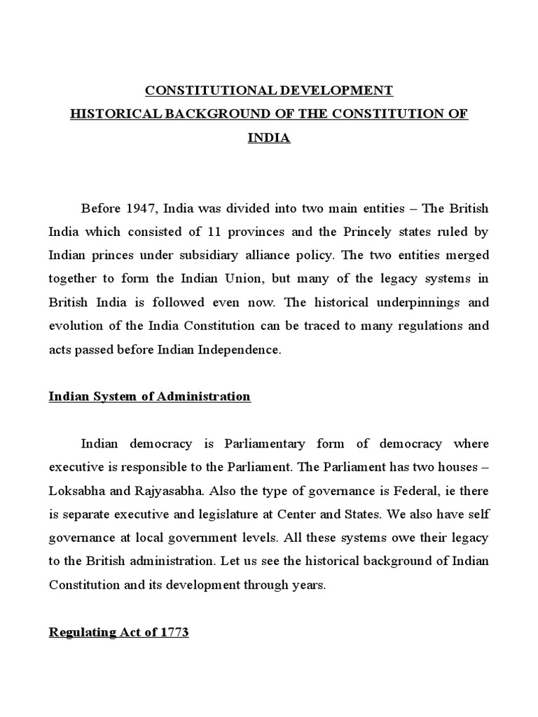 Historical Background of Indian Constitution | PDF | British Raj | East ...