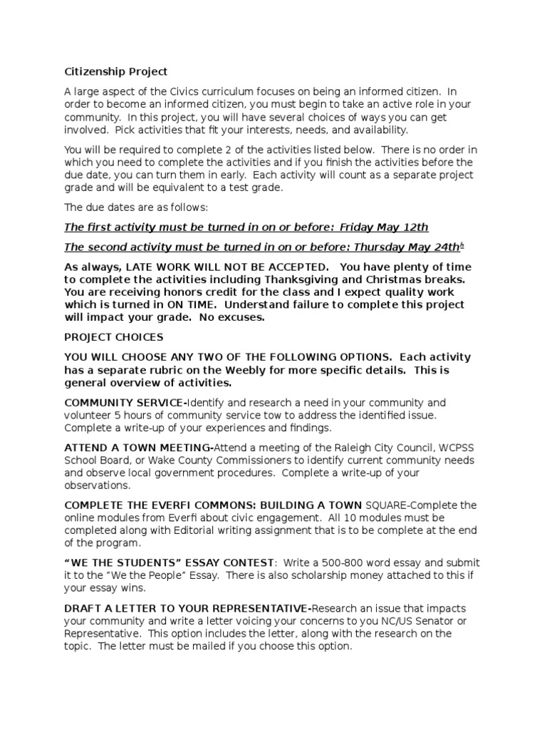 Engaging in Community Citizenship Projects | PDF