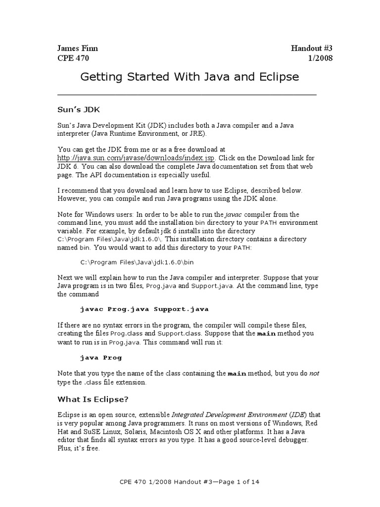 Getting Started With Java And Eclipse Pdf Eclipse Software Java Programming Language