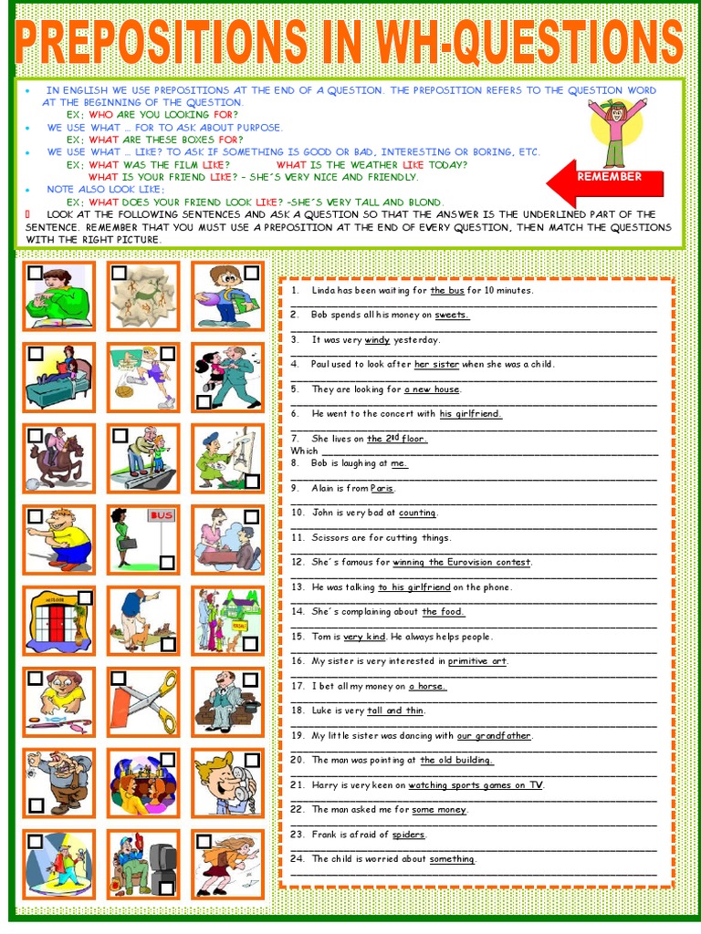 WH Questions with Prepositions Exercises | PDF | Leisure