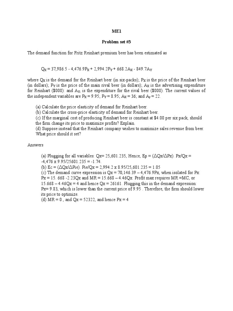 Demand Analysis for Reinhart Beer | PDF