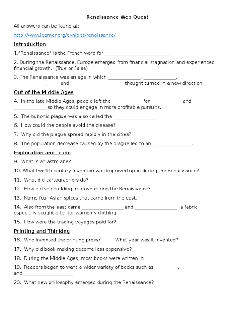 Renaissance Web Quest 2 | PDF | Renaissance | Florence