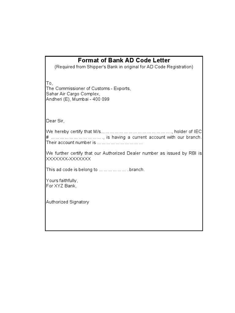 Format of Bank AD Code Letter | PDF | Finance & Money Management