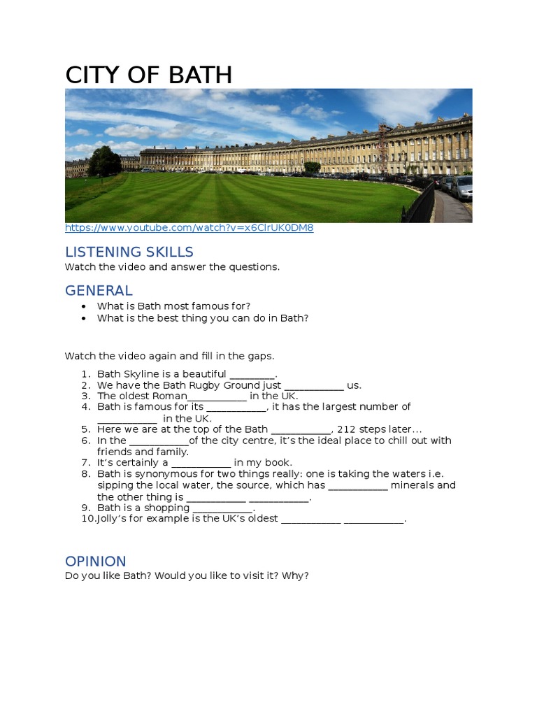 City of Bath-B1 Lesson | PDF | Bath