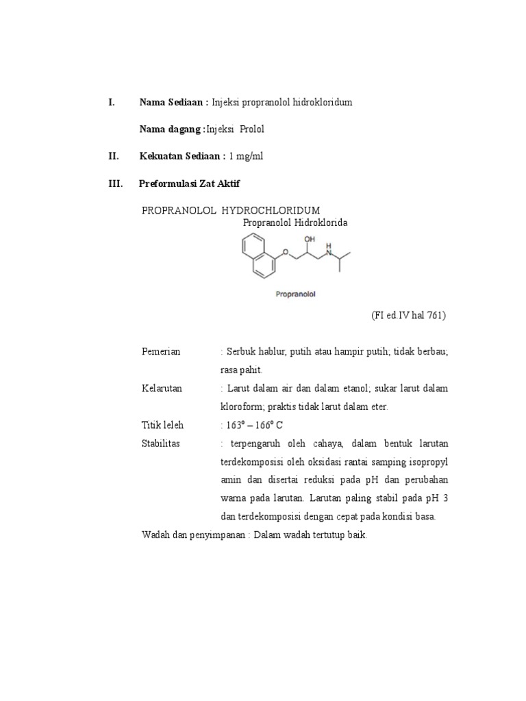 Formulasi Injeksi Propranolol HCl | PDF