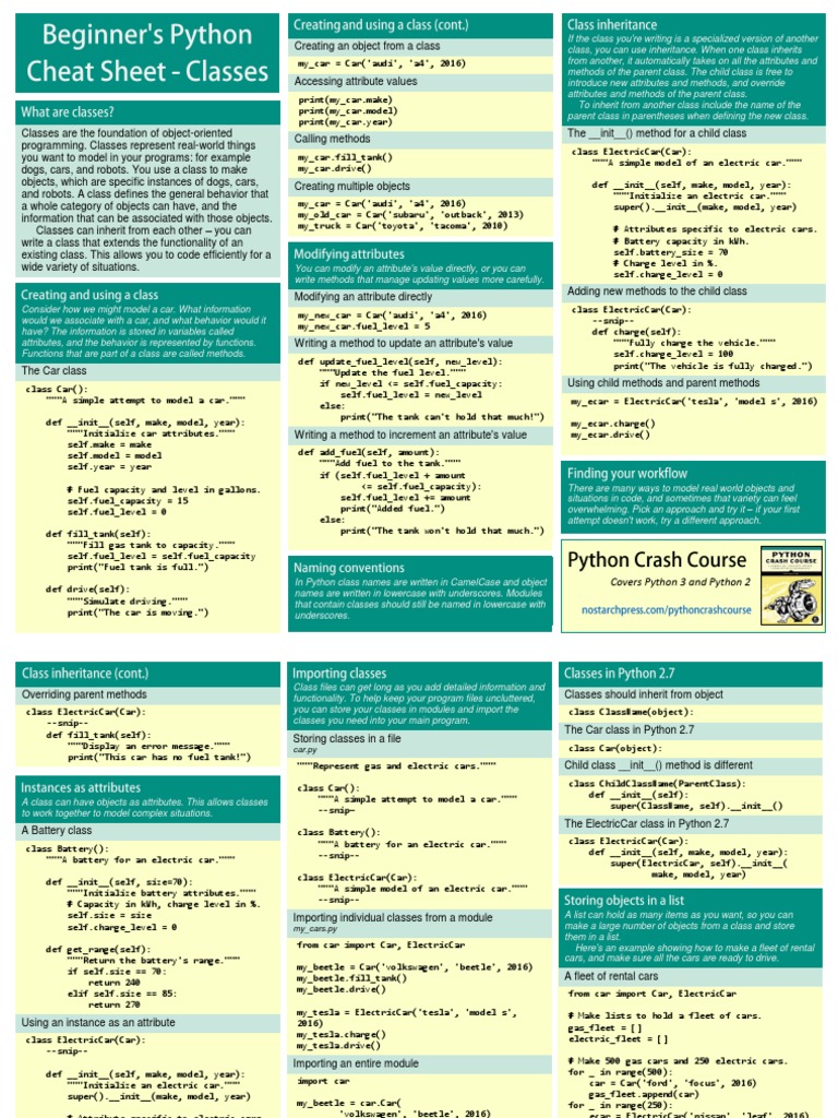 Beginners Python Cheat Sheet Pcc Classes Pdf Pdf Class Computer