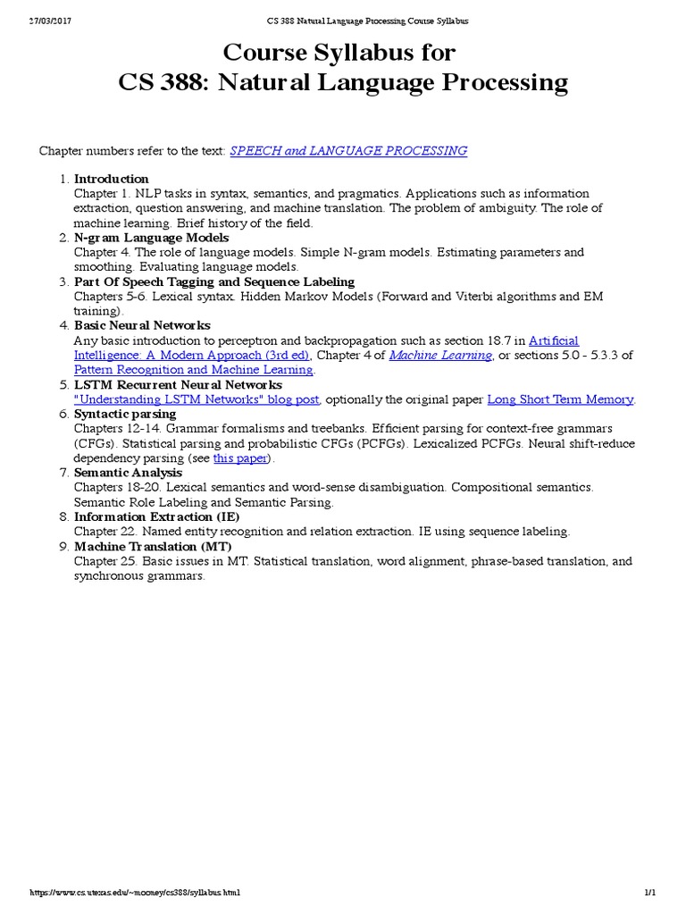 Natural Language Processing Course Syllabus | PDF Natural Language Processing Course Syllabus | PDF