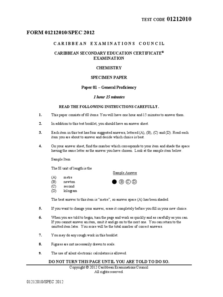 HSB Sample Paper 1 2012 | PDF | Zinc | Carbon