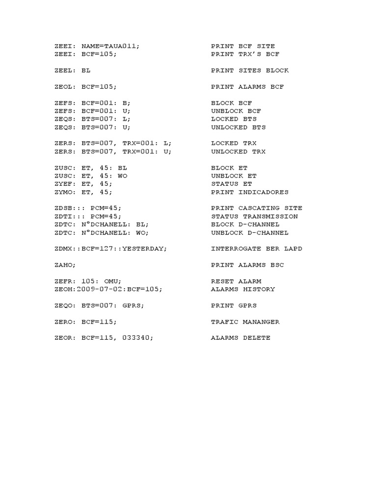 Comandos BSC Nokia | PDF