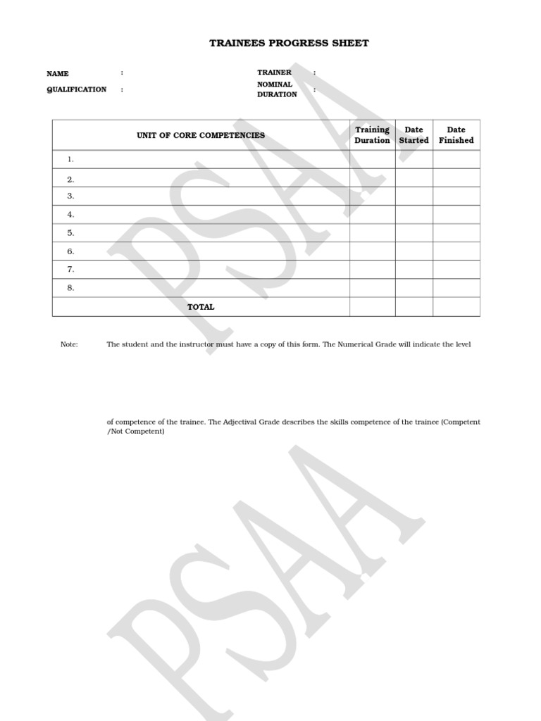 Trainees Progress Sheet Sample | PDF Trainees Progress Sheet Sample | PDF