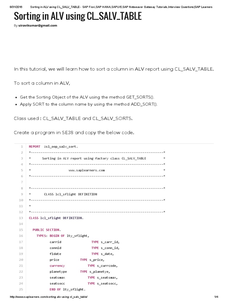 Sorting In Alv Using Cl Salv Table Sap Fiori Sap Hana Sapui5