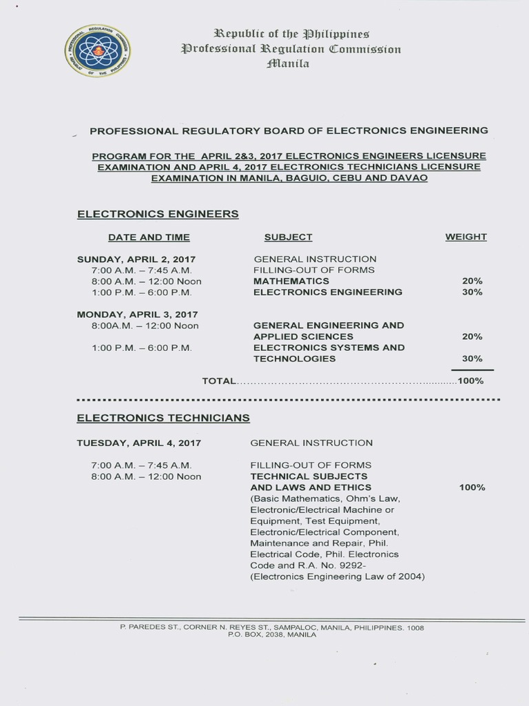 Program ECE Board Exam April 2017 | PDF