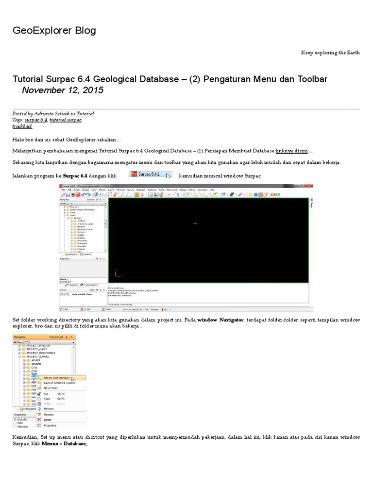 Tutorial Surpac 6.4 Geological Database - (2) Pengaturan Menu Dan Toolbar | PDF