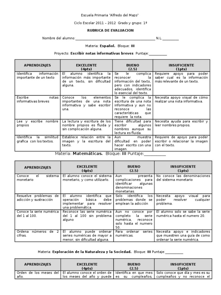 Rubricas 1º | PDF | Los símbolos | Escritura