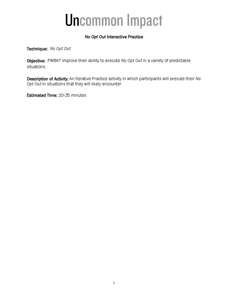 No Opt Out Practice Techniques | PDF | Applied Psychology ...