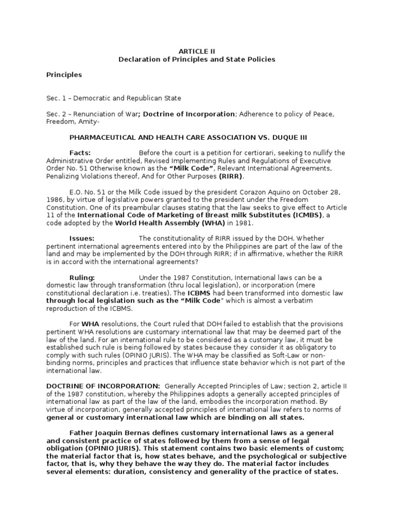 Article II: Principles & State Policies | PDF | Article Two Of The ...