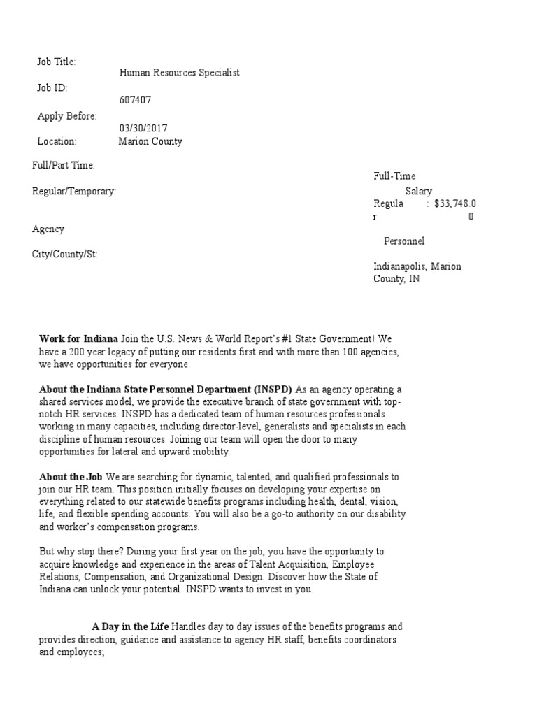 HR State of IN | PDF | Employee Benefits | Human Resource Management