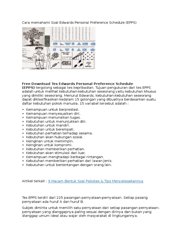 Cara Memahami Soal Edwards Personal Preference Schedule | PDF