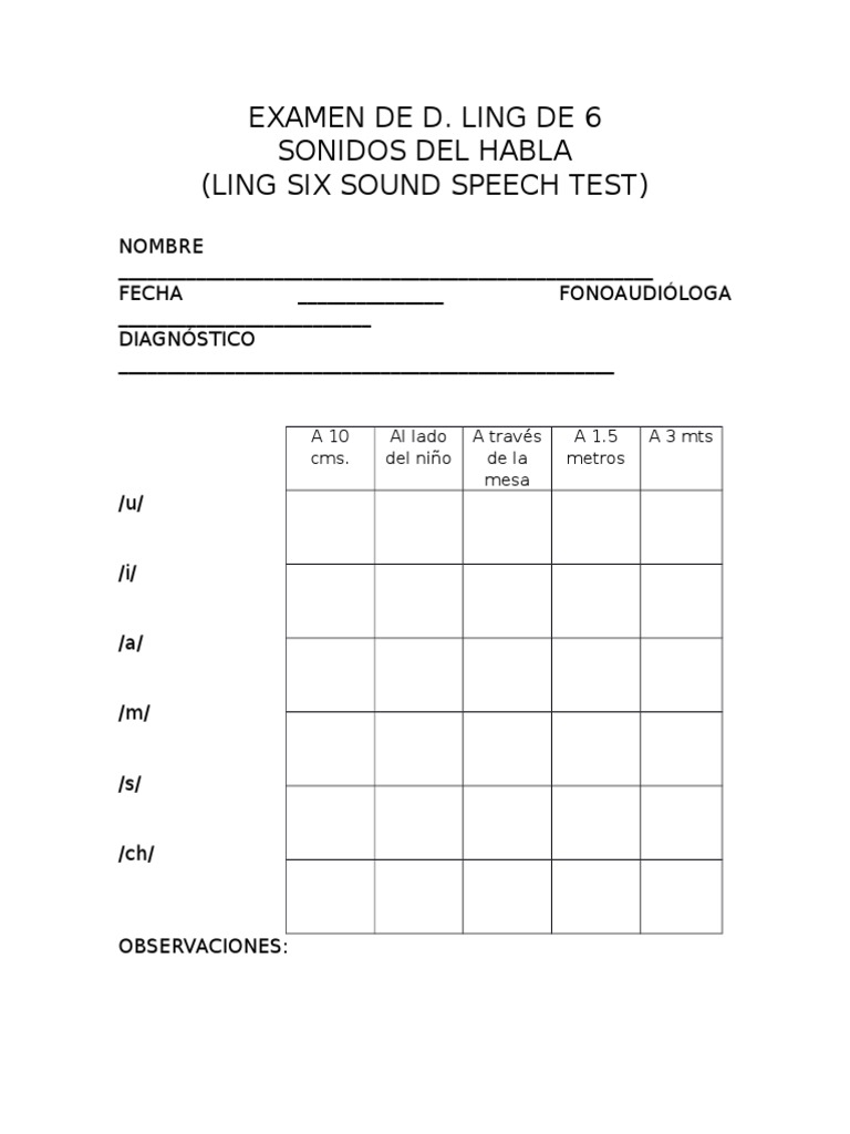Hoja de Registro Test de Ling | PDF