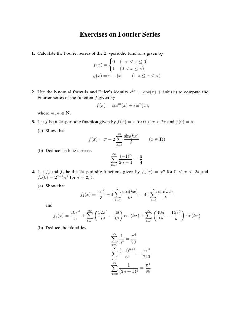 Fourier Series Exercises Pdf Pi Sine