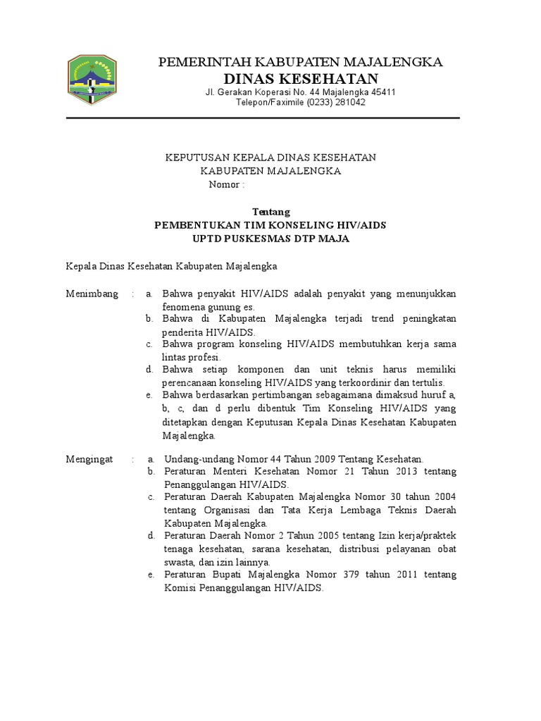 SK Kepala Dinas Kesehatan | PDF