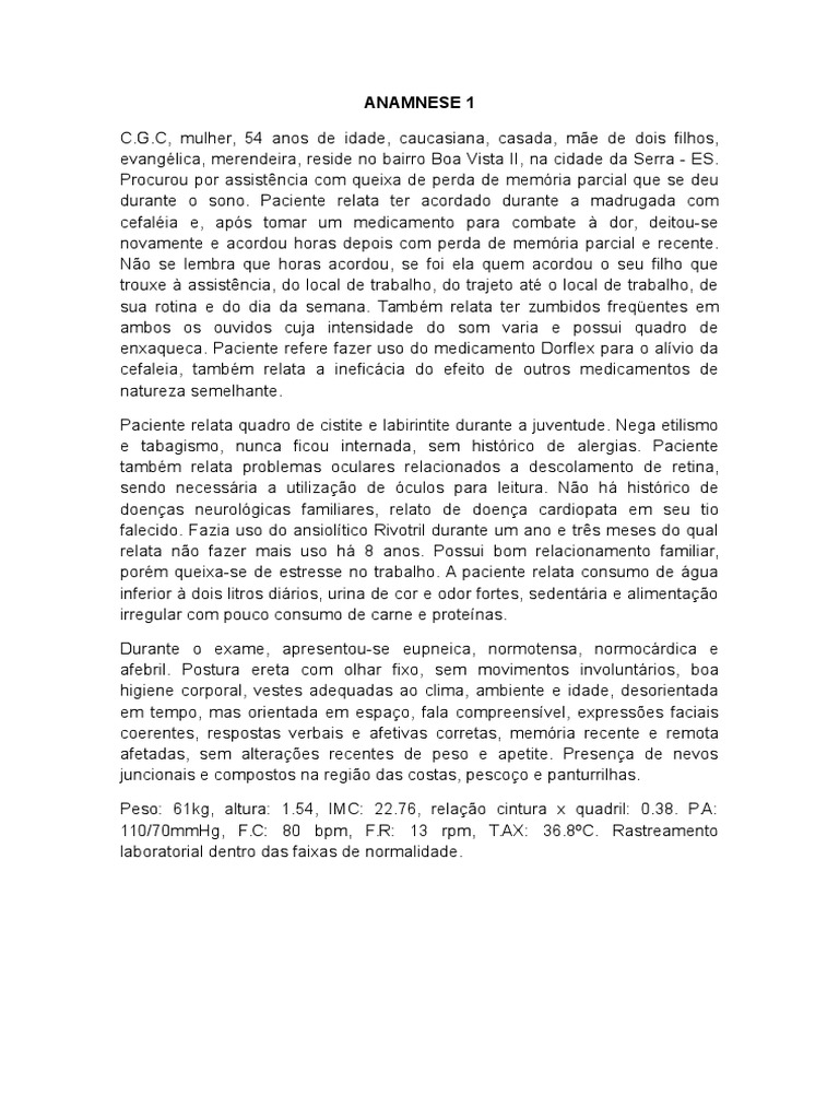 Anamnese - Exemplo | PDF | Diabetes mellitus | Câncer de próstata