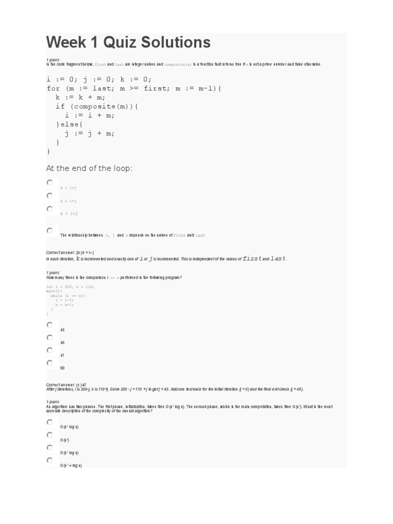 Quiz Solutions | PDF | Time Complexity | Algorithms