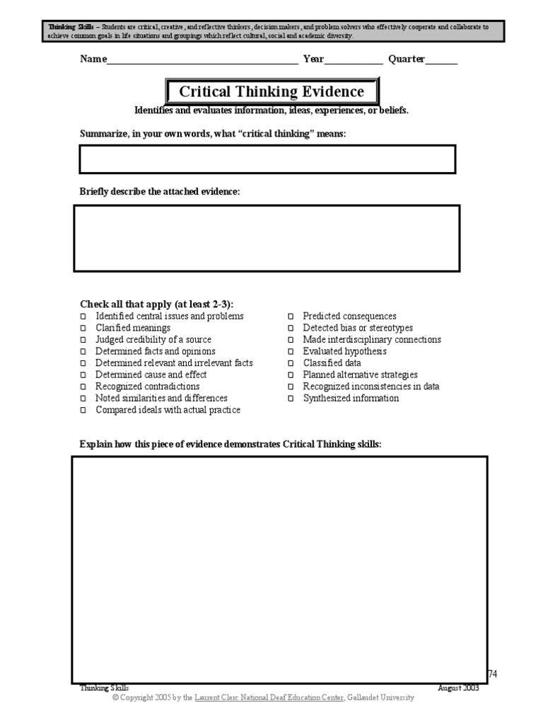 Critical Thinking Evidence: Name - Year - Quarter | PDF