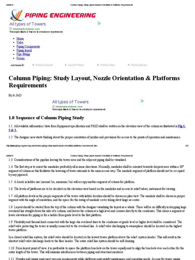 Column Piping - Study Layout, Nozzle Orientation & Platforms ...