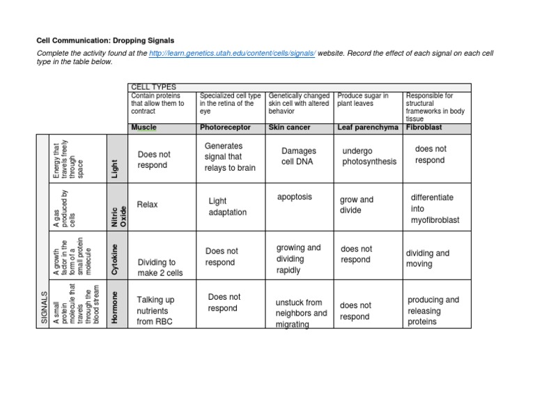 dropping signals web activity(1).pdf | Cell Signaling | Cell (Biology ...