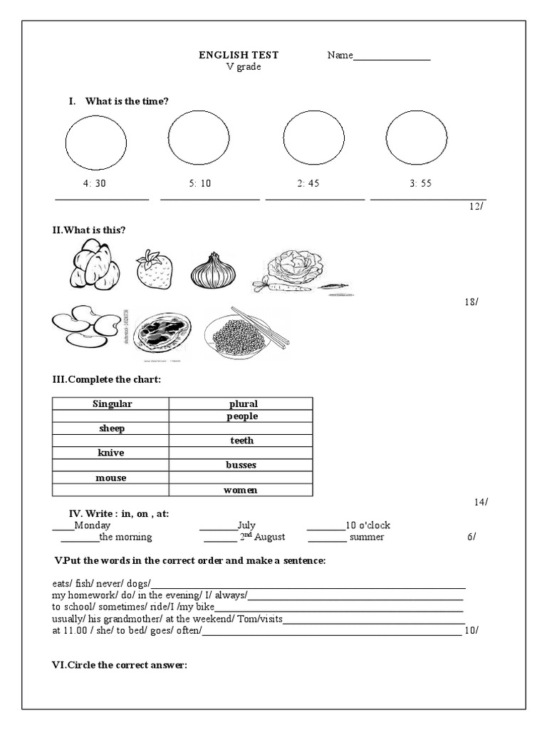 English Test | PDF | Tableware | Food And Drink