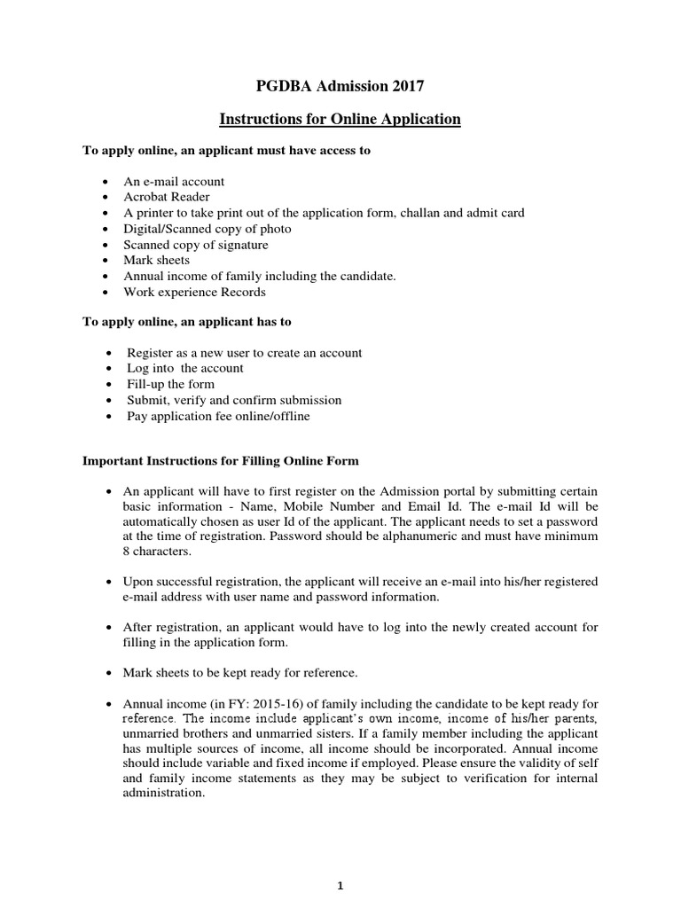 PGDBA Admission 2017 Instructions For Online Application: To Apply ...
