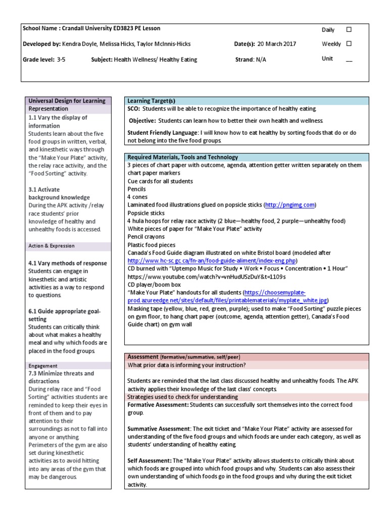 P.E Health Lesson Plans | PDF | Physical Education | Educational Assessment