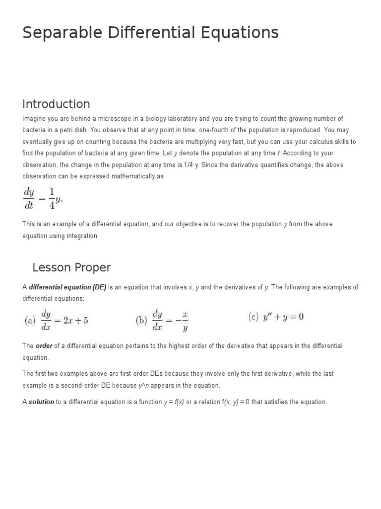 Separable Differential Equations Guide | PDF | Differential Equations ...