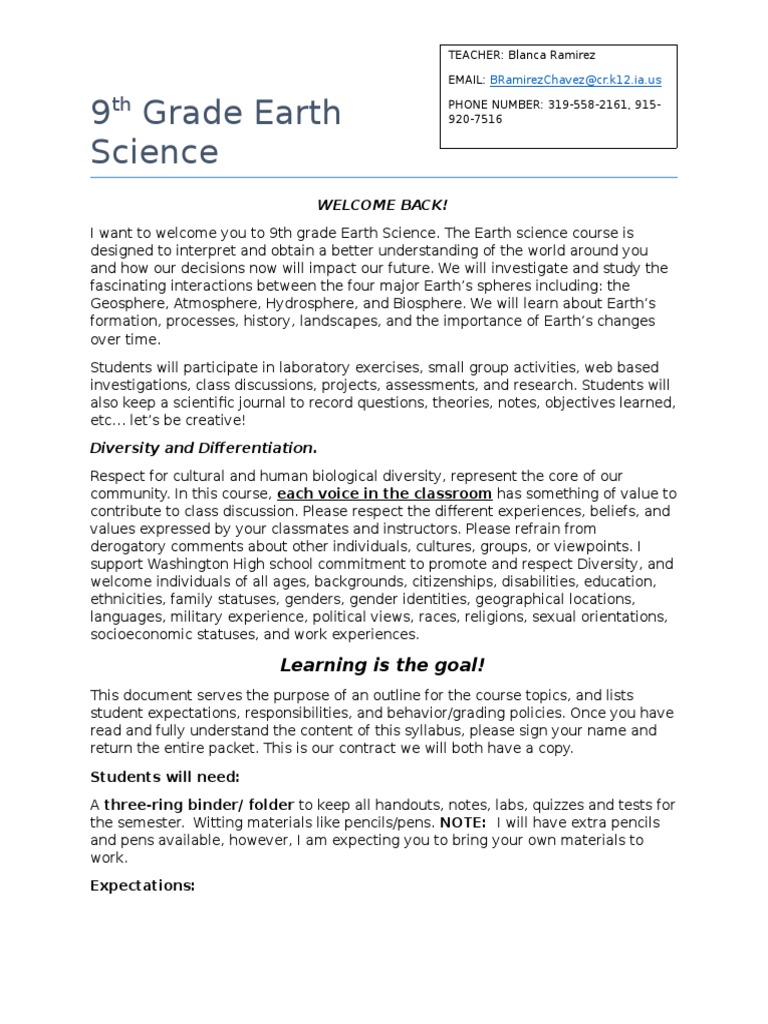 9th grade earth science syllabus | Climate | Weather
