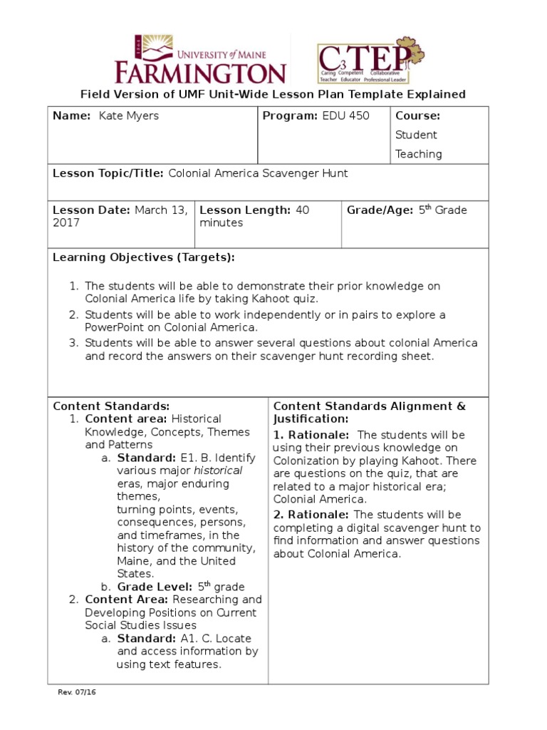 Colonial America Scavenger Hunt | PDF | Lesson Plan | Educational ...