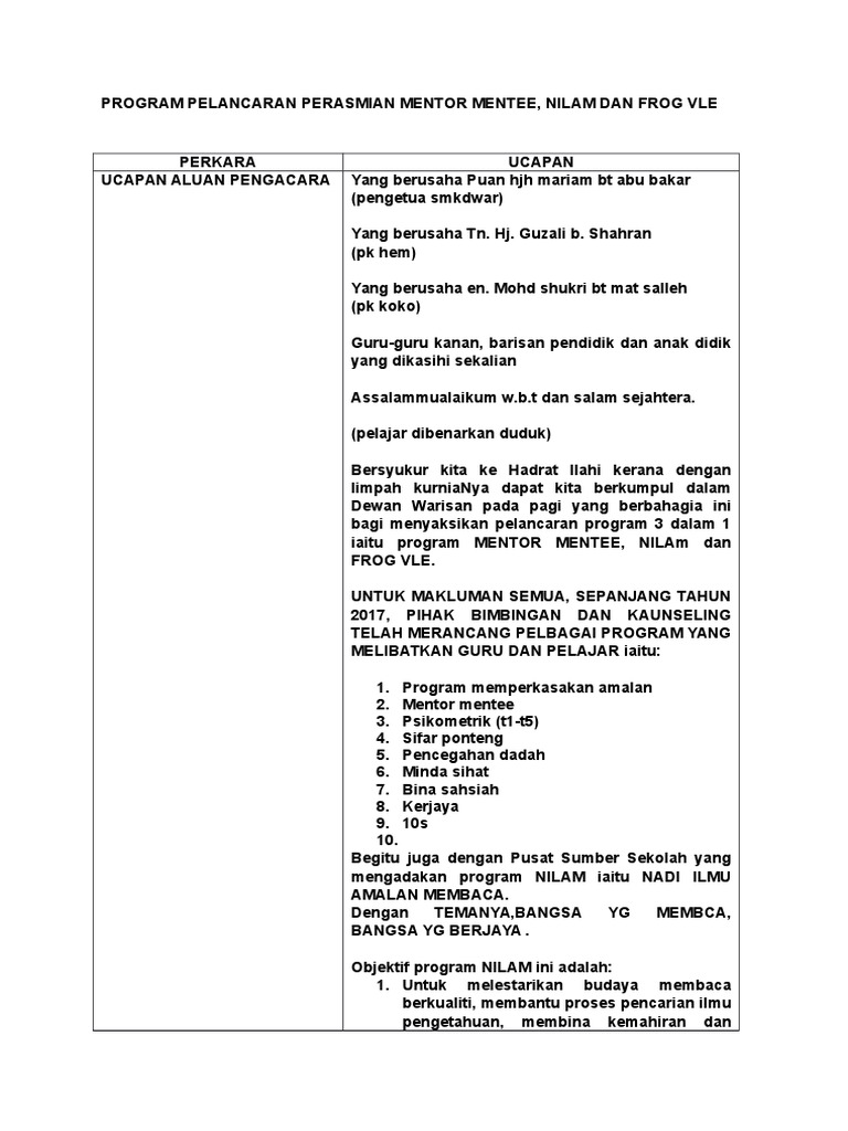 Program Pelancaran Perasmian Mentor Mentee | PDF | Karier & Perkembangan | Pengembangan Diri