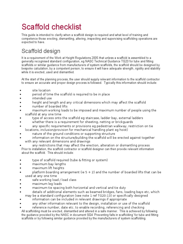 Scaffold Checklist | PDF | Scaffolding | Elevator