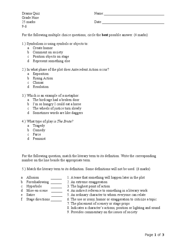 Drama Quiz | PDF | Plot (Narrative)