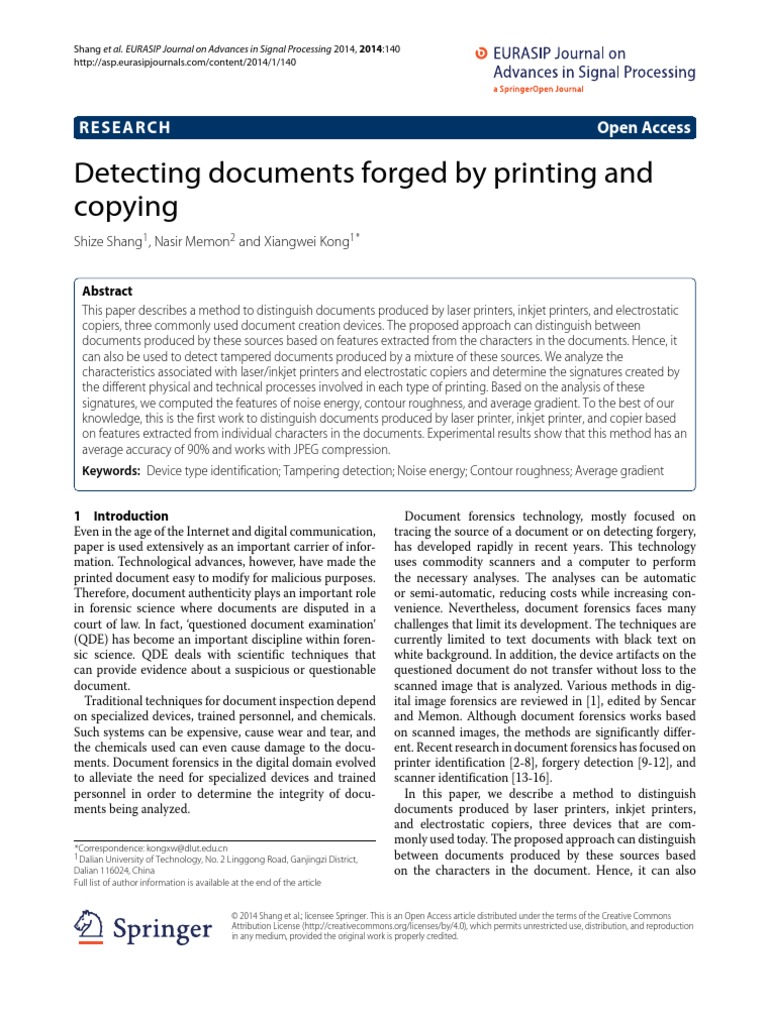 Detecting Documents Forged by Printing and Copying | PDF | Printer ...