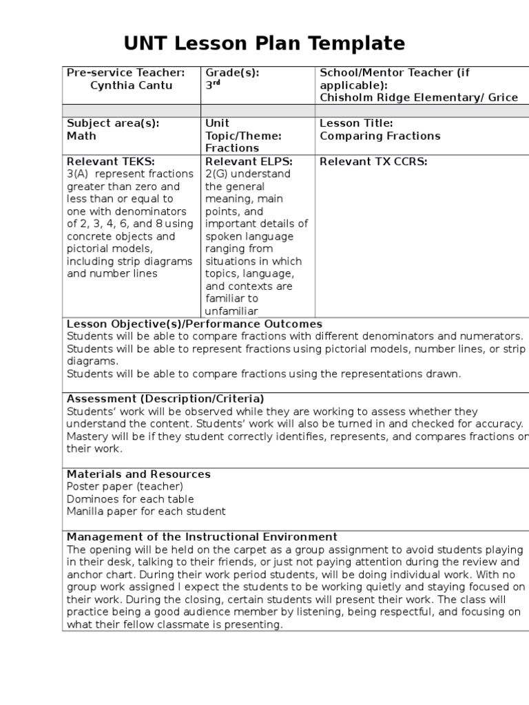 Comparing Fractions Lesson Plan | PDF | Lesson Plan | Fraction ...