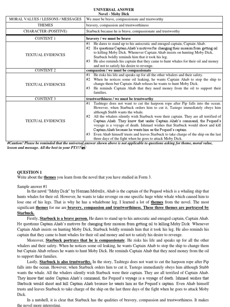 Universal Answer (Moby Dick) | PDF | Moby Dick | Captain Ahab