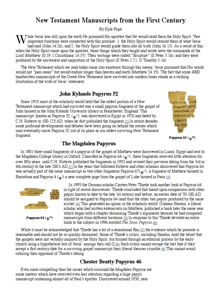 New Testament Manuscripts From The First Century | Download Free PDF ...