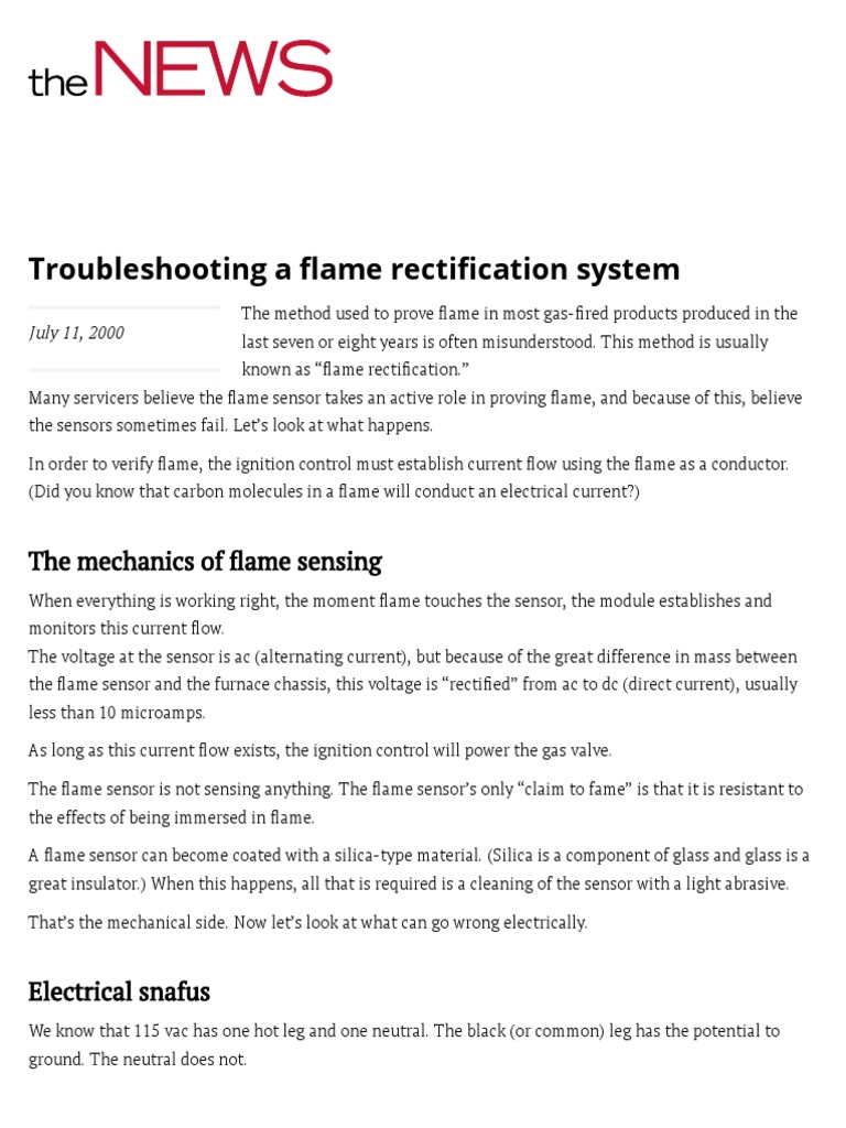 Troubleshooting A Flame Rectification System | PDF | Alternating ...