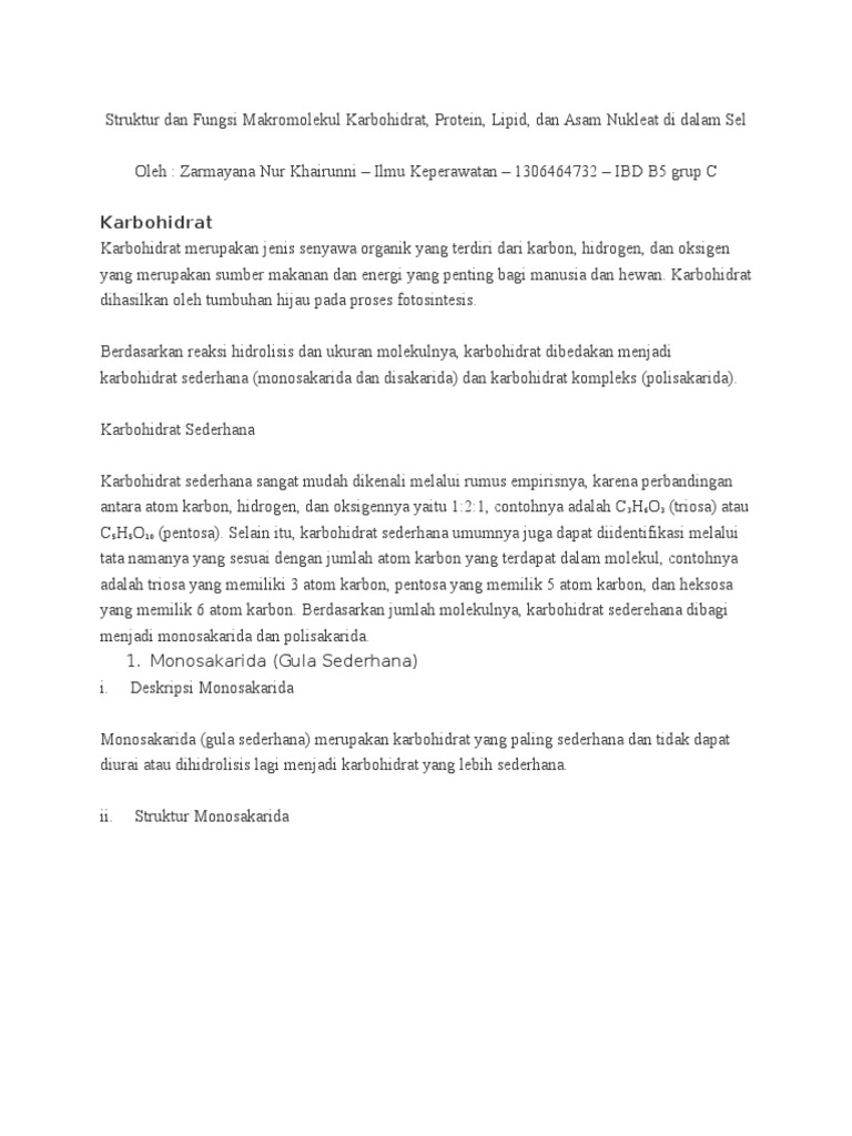 Struktur Dan Fungsi Makromolekul Karbohidrat Kimia | PDF