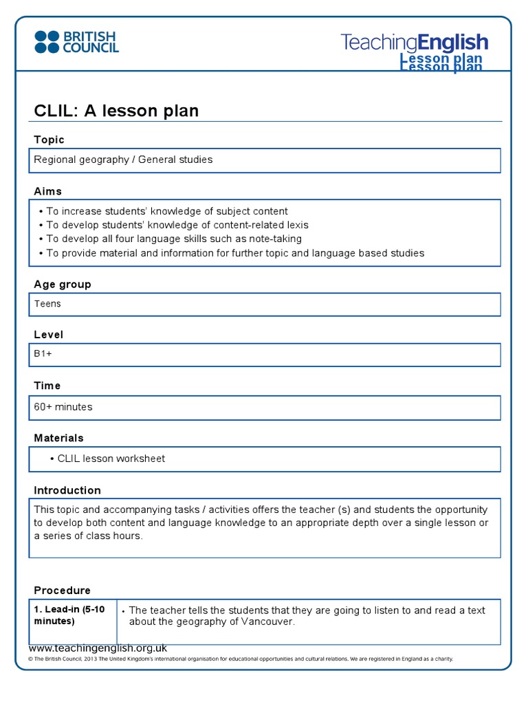 CLIL a Lesson Plan | Lesson Plan | Map